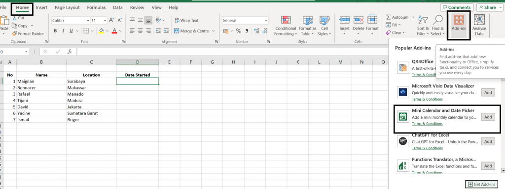 Menggunakan Add-ins Kalender untuk Input Tanggal di Excel || Oleh ...